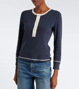 Chloé Ribbed-knit Cotton Jersey Henley Shirt - Blue