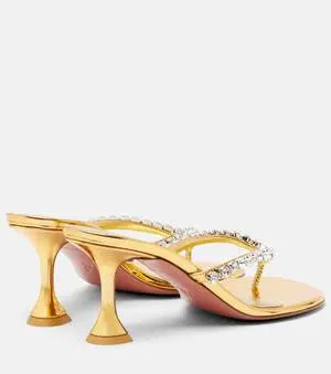 Amina Muaddi Gigi Embellished Leather Thong Sandals - Gold