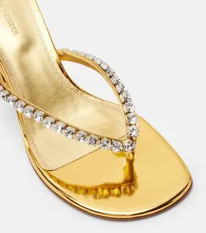 Amina Muaddi Gigi Embellished Leather Thong Sandals - Gold