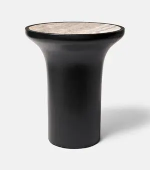 101 COPENHAGEN Trumpet Tall Travertine Side Table - Silver