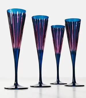 L'Objet Prism Set Of 4 Champagne Flutes - Blue