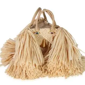 Schiaparelli Natural Raffia Triple Anatomy Jewelry Bag