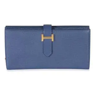 Hermès Bleu Brighton Chevre Mysore Bearn Wallet Ghw - Blue