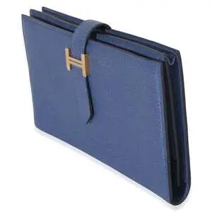 Hermès Bleu Brighton Chevre Mysore Bearn Wallet Ghw - Blue