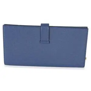 Hermès Bleu Brighton Chevre Mysore Bearn Wallet Ghw - Blue