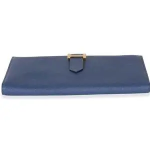 Hermès Bleu Brighton Chevre Mysore Bearn Wallet Ghw - Blue