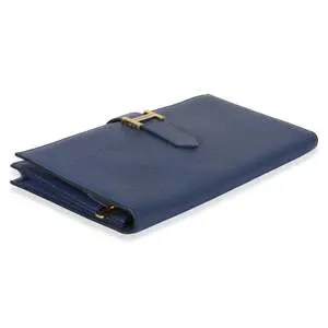 Hermès Bleu Brighton Chevre Mysore Bearn Wallet Ghw - Blue