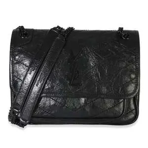 Saint Laurent Baby Niki Chain Satchel In Crinkled Calfskin Matelasse - Black