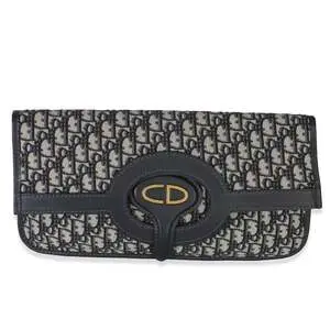 Dior Navy Oblique Canvas Fold Over Clutch - Blue
