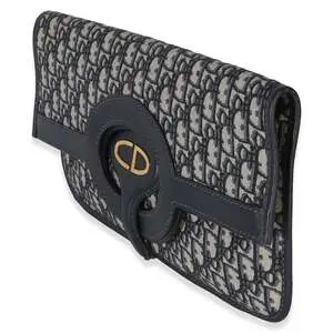 Dior Navy Oblique Canvas Fold Over Clutch - Blue