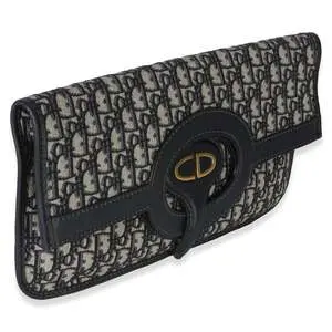 Dior Navy Oblique Canvas Fold Over Clutch - Blue
