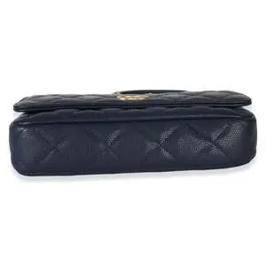 Chanel Navy Quilted Caviar Twist Your Buttons Phone Holder With Chain