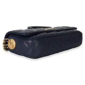Chanel Navy Quilted Caviar Twist Your Buttons Phone Holder With Chain