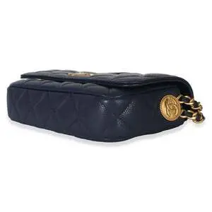 Chanel Navy Quilted Caviar Twist Your Buttons Phone Holder With Chain