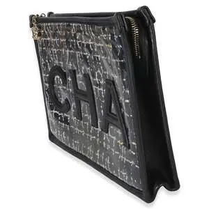 Chanel Tweed Pvc Lambskin Logo Pouch