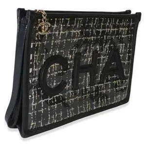 Chanel Tweed Pvc Lambskin Logo Pouch