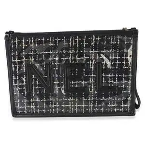 Chanel Tweed Pvc Lambskin Logo Pouch