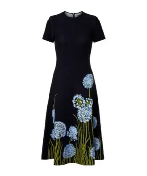 Oscar De La Renta Floral Jacquard Midi Dress - Black