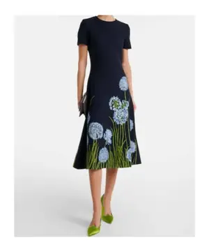 Oscar De La Renta Floral Jacquard A-line Midi Dress