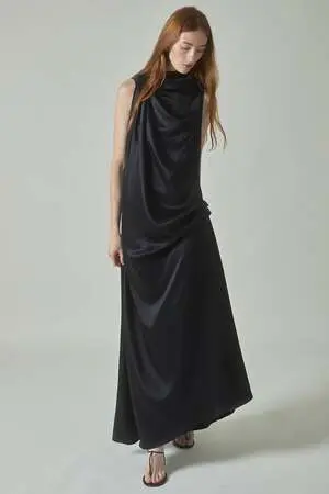 HEIRLOME Heirloom Kate Dress Twisted Draped Silk Satin Midi Dress - Black