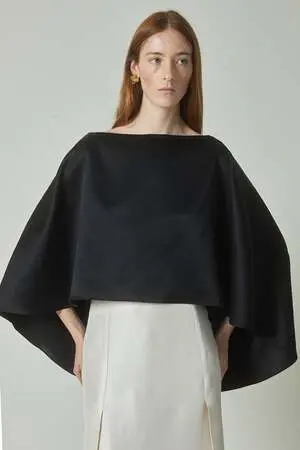 HEIRLOME Anna Top: Double-layer Silk Satin Cape With Cowl Back - Ivory
