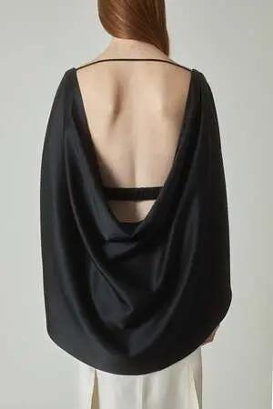 HEIRLOME Anna Top: Double-layer Silk Satin Cape With Cowl Back