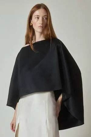 HEIRLOME Anna Top: Double-layer Silk Satin Cape With Cowl Back