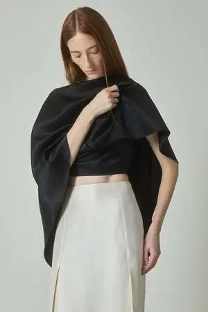 HEIRLOME Anna Top: Double-layer Silk Satin Cape With Cowl Back