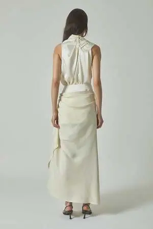 HEIRLOME Kate Twisted Draped Sleeveless Top In Silk Satin - Ivory