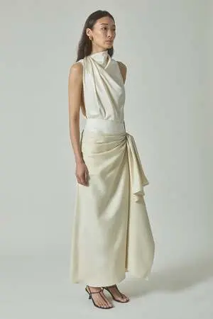 HEIRLOME Kate Twisted Draped Sleeveless Top In Silk Satin - Ivory