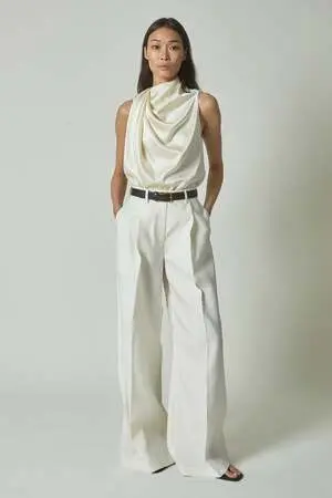 HEIRLOME Kate Twisted Draped Sleeveless Top In Silk Satin - Ivory
