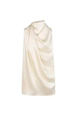 HEIRLOME Kate Twisted Draped Sleeveless Top In Silk Satin - Ivory
