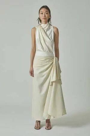 HEIRLOME Kate Twisted Draped Sleeveless Top In Silk Satin - Ivory