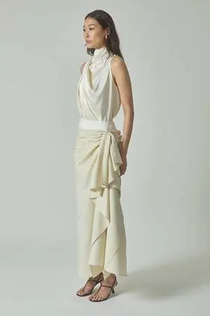 HEIRLOME Kate Twisted Draped Sleeveless Top In Silk Satin - Ivory