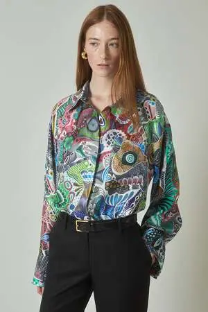 HEIRLOME Oversized Printed Silk Twill Shirt With Artisan Collaboration