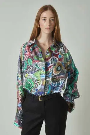 HEIRLOME Oversized Printed Silk Twill Shirt With Artisan Collaboration