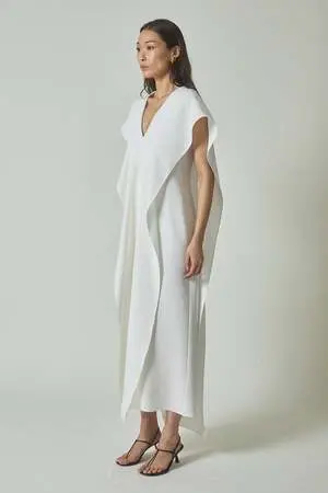 HEIRLOME Bibi Silk Crepe Midi Dress With Cape Effect