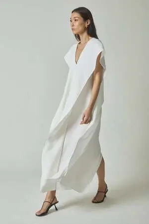 HEIRLOME Bibi Silk Crepe Midi Dress With Cape Effect