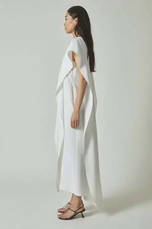HEIRLOME Bibi Silk Crepe Midi Dress With Cape Effect
