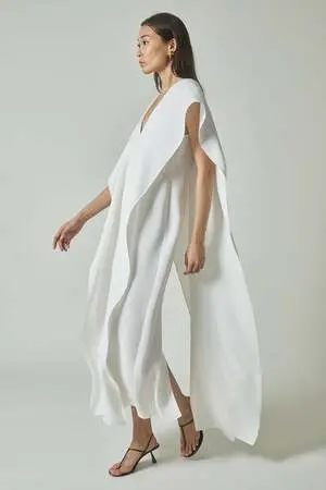HEIRLOME Bibi Silk Crepe Midi Dress With Cape Effect - Ivory