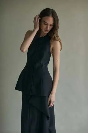 HEIRLOME Lupita Halter Top In Italian Silk And Wool Faille
