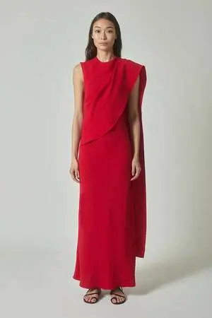 HEIRLOME Clementine Midi Dress With Asymmetrical Cape
