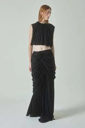 HEIRLOME Effie Cropped Silk Jersey Top - Black