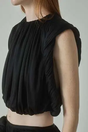 HEIRLOME Effie Cropped Silk Jersey Top - Black