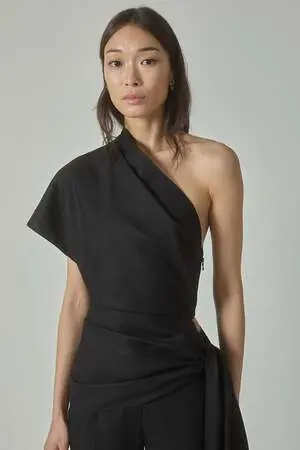 HEIRLOME Marianne One-shoulder Silk Twill Top With Sash