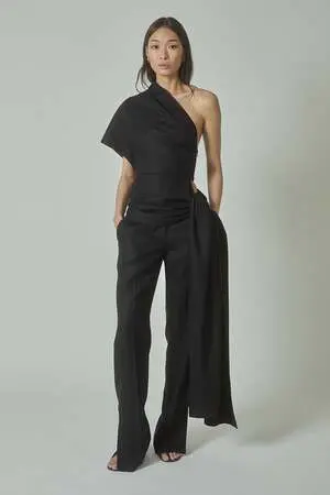 HEIRLOME Marianne One-shoulder Silk Twill Top With Sash