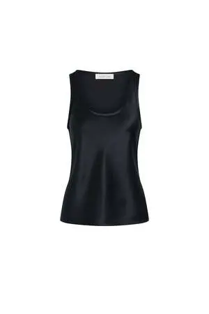 HEIRLOME Bias-cut Silk Satin Scoop Neck Tank Top - Black