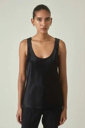 HEIRLOME Bias-cut Silk Satin Scoop Neck Tank Top - Black