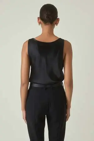 HEIRLOME Bias-cut Silk Satin Scoop Neck Tank Top - Black