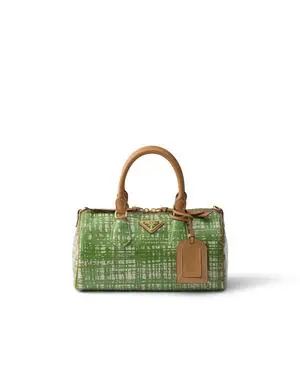 Prada Small Linen Blend And Leather Top-handle Bag - Green